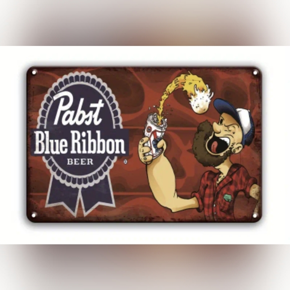 Art | New Pabst Blue Ribbon Tin Wall Sign Maroon Background With Pbr ...